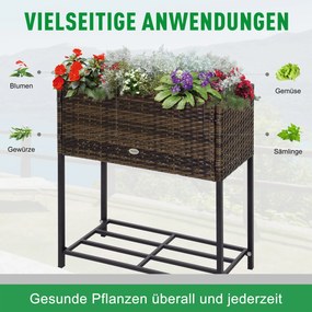 Vyvýšený záhon Outsunny, proutěný květináč se policí, vyvýšený květinový záhon pro venkovní i vnitřní použití, hnědý (70cm x 30cm x 70cm)