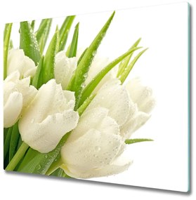 Skleněná krájecí deska Bílé tulipány 60x52 cm