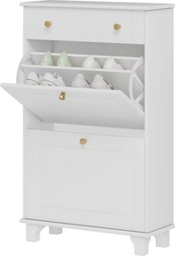 HOMCOM Úzký Botník do Předsíně se 2 Sklápěcími Zásuvkami a 1 Vyndavací Zásuvkou pro 8 Párů Bot 60x23,5x98,5 cm Bílý