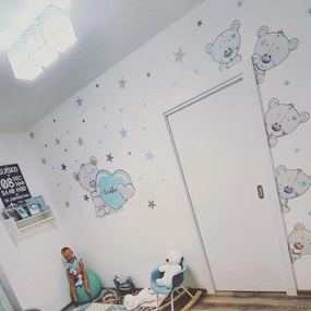 INSPIO Dětské samolepky na zeď - Šedí plyšoví medvídci kolem dveří