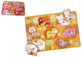 Teddies Vkládačka deskové obrysové puzzle farma dřevo 18m+