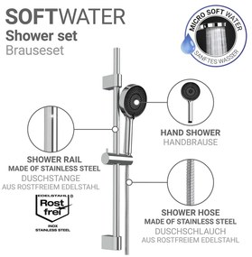 Sprchový set z nerezové oceli ve stříbrné barvě s ruční sprchou/s posuvným držákem 70 cm Softwater – Wenko