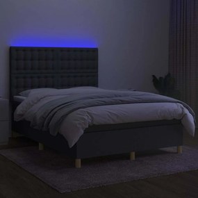 Box spring postel s matrací a LED tmavě šedá 140x200 cm textil 3135758