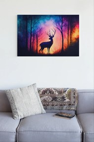 Obraz na plátně - Jelen v lese, silueta FeelHappy.cz Velikost obrazu: 120 x 80 cm