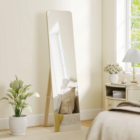 HOMCOM stojací a nástěnné zrcadlo obdélníkové, rozměry 37D x 43Š x 156V cm, přírodní dřevo