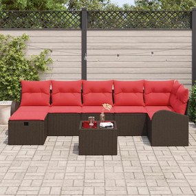 Set pohovek 8 ks 7-Počet míst Hnědá a červená polyratan 3359113