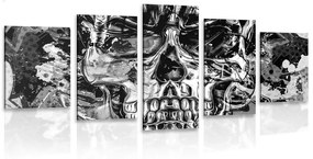 5-dílný obraz umělecká lebka v černobílém provedení - 100x50 cm