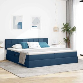 Postel s úložným prostorem a matrací Modrá 200 x 200 cm Samet 3370535