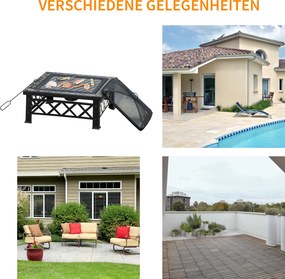 ohnivá mísa 3 v 1 ohnivý koš ohniště s ochranou proti jiskrám grilovací rošt kbelík na led zahradní gril černý 76 cm x 76 cm x 47 cm