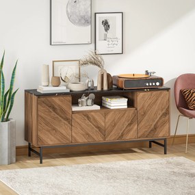 HOMCOM TV stolek pro TV až do 65 palců, nábytek z dřeva s otevřenou přihrádkou a průchodkou pro kabely, efekt mramoru, 140x39x66 cm, ořech
