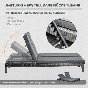 Outsunny polyratanové lehátko zahradní lehátko pro 2 osoby relaxační lehátko 5-stupňové opěradlo kov & PE ratan 196x120x28cm pro zahradu a terasu | A…