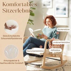 HOMCOM Houpací křeslo s podnožkou nastavitelná opěrka zad bederní polštář pro obývací pokoj, ložnici, krémová