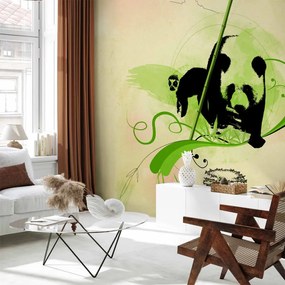 Fototapeta Asijská abstrakce - panda s bambusem ve vzoru na béžovém pozadí