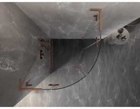 Mexen Lunar, L půlkruhový výklopný sprchový kout 90 x 90 cm, 8mm čiré sklo, profil měděná matná, 833L-090L-090P-65-00