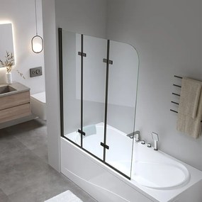 BPS-koupelny Trojdílná vanová zástěna HYD-PR05 100x140 černá/transparent