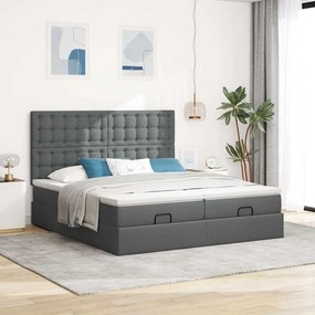 Osmanský rám postele s matrací tmavě šedý 200x200cm textil 3314591