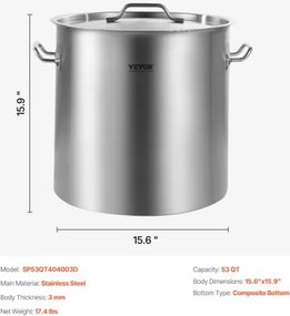 50,2 l Nerezový hrnec na vaření Kuchyňská omáčka hrnec s poklicí