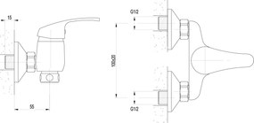 Sapho, AQUALINE 35 nástěnná baterie, rozteč 100mm, bez ramínka, chrom