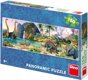 DINO Puzzle panoramatické 150 dílků Dinosauři u jezera 66x23cm skládačka dn393301