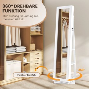 Costway 360° Otočná skříňka na šperky se zrcadlovým organizérem na šperky v bílé
