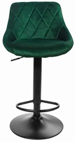 Sametová barová židle Oklahoma zelená s černým podstavcem