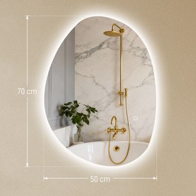 HOMCOM 70 x 50 cm asymetrické koupelnové zrcadlo s LED osvětlením, dotykový ovladač Smart Touch, proti zamlžení, stříbrná