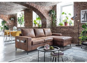 Hnědá rozkládací rohová pohovka z imitace kůže Miuform Lofty Lilly Vintage, pravý roh