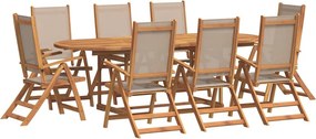 9dílný zahradní jídelní set masivní akáciové dřevo a textilen 3279319
