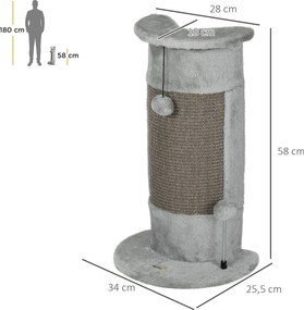 PawHut škrabadlo rohové 58cm škrabadlo ze sisalu pro kočky se škrabacím míčkem, malé škrabadlo pro kočky do interiéru, kočičí nábytek šedý | Aosom.de