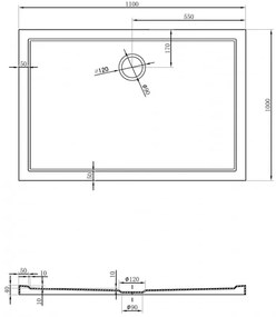 Mexen Flow Slim, obdélníková sprchová vanička 110 x 100 cm, bílá lesklá, 46R101011