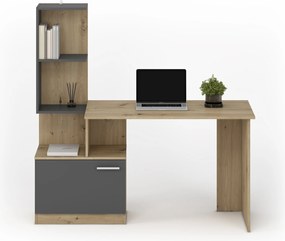 Psací stůl MISO s policemi šedý/dub artisan