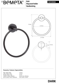 Bemeta Design DARK: Držák ručníků, kruhový -