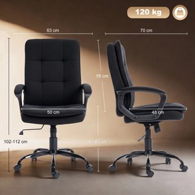 HOMCOM ergonomická kancelářská židle s dvojitým polstrováním – otočná židle s lněným efektem, nastavitelná výška, funkce houpání, nosnost 120 kg, čer…