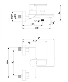 Gamma Simba, nástěnná vanová baterie, černá matná, GMA-BSAW-BK