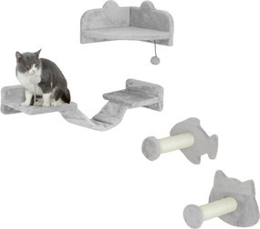 PawHut Set pro šplhání koček, 4-dílný nábytek pro kočky se schody, žebříkem, skákacími věžemi, škrábacími sloupky, hračkou, sisalem, pro kočky do 5 kg
