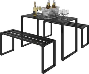 Outsunny sada venkovního nábytku 3-dílná pevná zahradní souprava se stolem a 2 kovovými lavicemi černá 110 x 55 x 70 cm