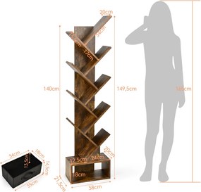 Costway Knihovna 10 Tier Tree Book se zásuvkou pro ložnici/obývací pokoj