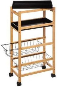 Kuchyňský vozík z bambusu, 2 koše, odnímatelné podnosy