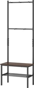 Costway 3-in-1 věšák s háčky, botník a police rustikálně – 60 × 30 × 166 cm
