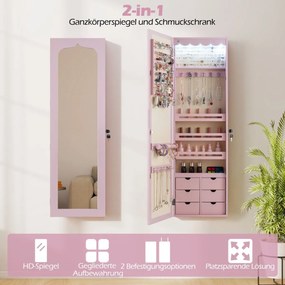 Costway Šperkovnice s LED Uzamykatelná nástěnná/dveřní šperkovnice