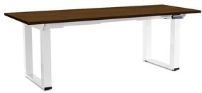 Výškově nastavitelný stůl OfficeTech Strong 200 x 80 cm, bílá podnož, ořech