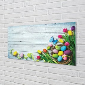 Obraz na skle Eggs tulipány motýl 120x60 cm
