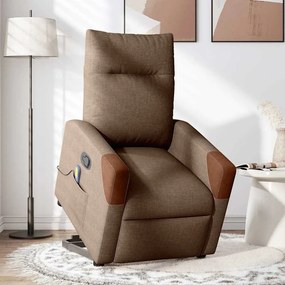 Zvedací masážní polohovací křeslo hnědé textil 3324017