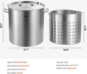79,5 l Nerezový hrnec na vaření Kuchyňská omáčka s pokličkou na košík