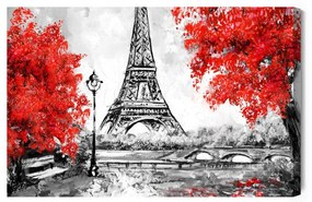 Obraz Eiffelova Věž Mezi Kvetoucími Stromy Nedostatek Nedostatek Přírodní plátno 100x70