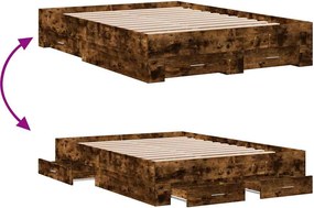 Rám postele se zásuvkami kouřový dub 135 x 190 cm kompozit 3280409