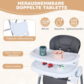 Costway Skládací dětská vysoká židle s funkcí polohování a nastavitelným