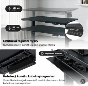 Elektrický stůl s nastavením výšky ergonomický antracitový,1200x600 mm: ARIA