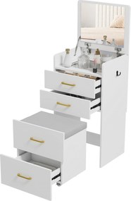 HOMCOM 3-v-1 Toaletní Stolek se Židlí - Toaletní Stolek s Zrcadlem, Zásuvkami a Skleněnou Deskou - Moderní Toaletní Stolek do Ložnice 48x40x90 cm Bílý