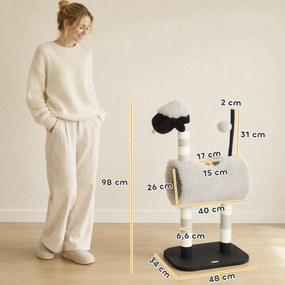 PawHut Kočičí strom v designu ovce, se škrábacím sloupkem, tunelem a hračkou, 98 cm, světle šedá